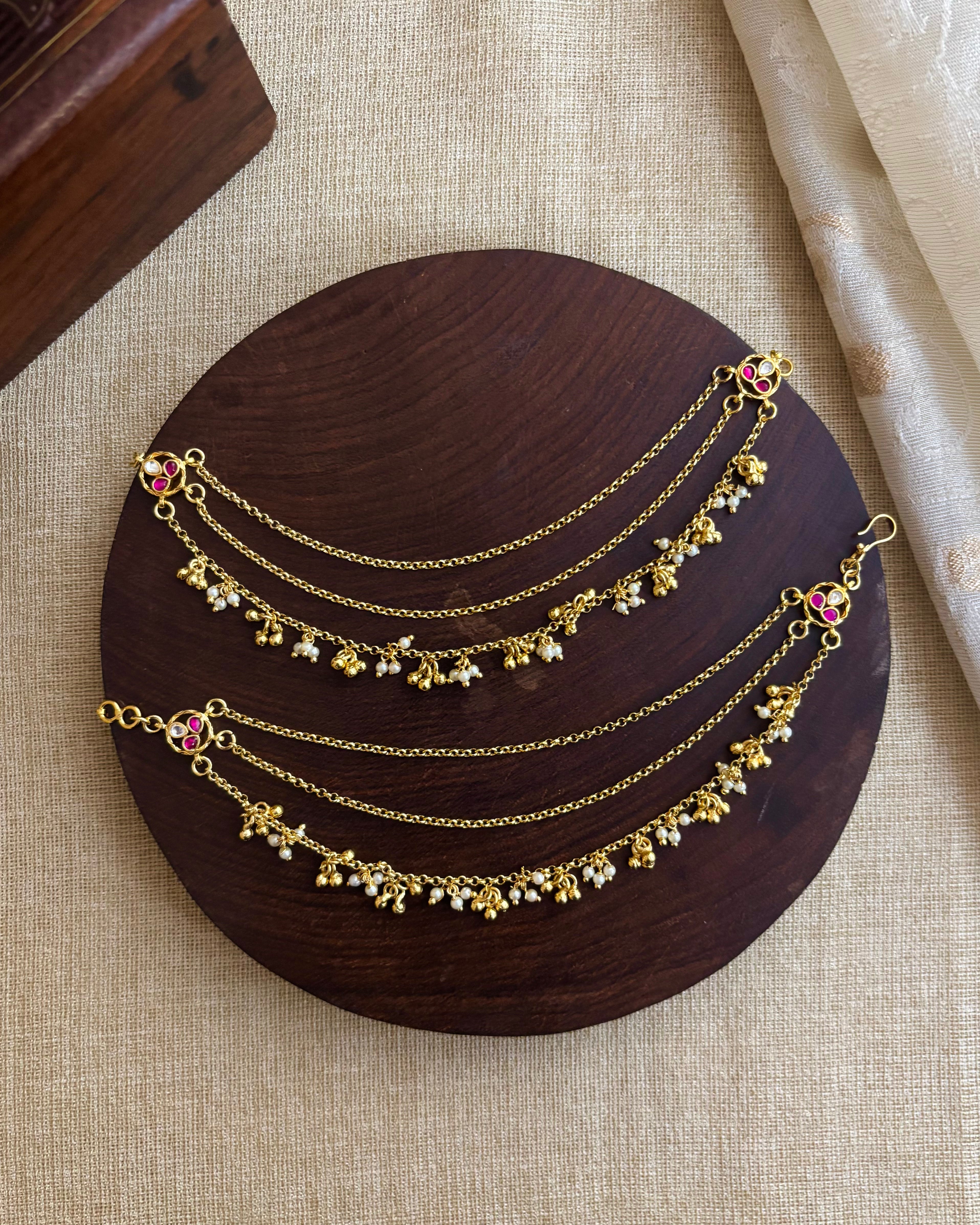 Minimal 3-Layer Gold Plated Kundan Ear Chain | EC089 – Sreeni